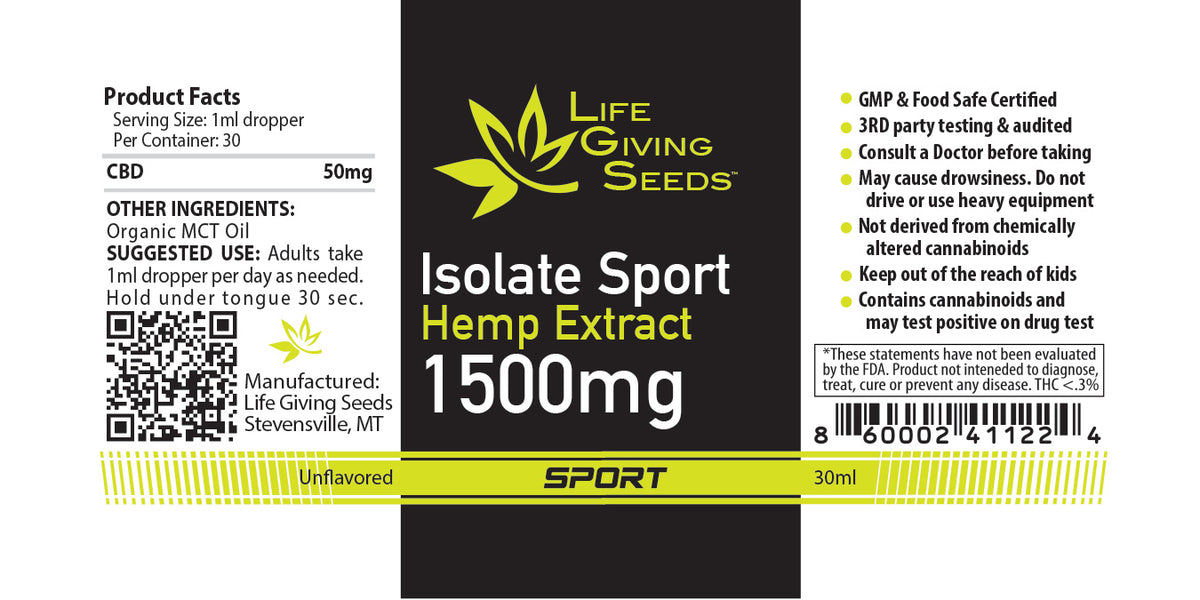 Isolate SPORT 1500mg Hemp Extract - 1oz – Life Giving Seeds